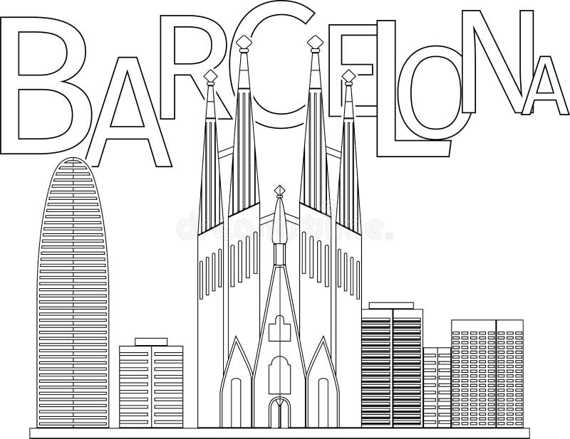 Barcelona Doodle Line Art Design, Barcelona Building Doodle Coloring ...