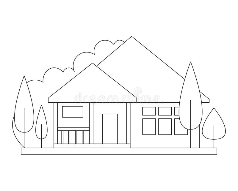 Kids Coloring Page. Modern House Coloring Book Page Design,Easy House ...