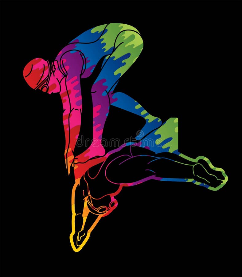 People Swimming Together Group of Swimmer Action Cartoon Sport Graphic ...