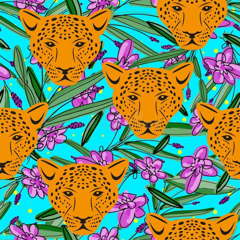Tropical Flowers and Jaguar Fashion Background Pattern Seamless Stock ...