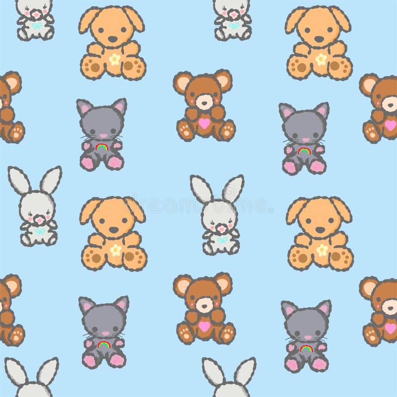 Cute Teddy Animals Kids Cartoon Kids Background Pattern Seamless Stock ...