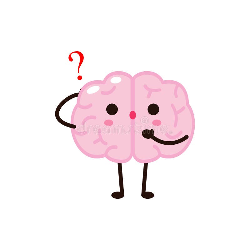 Cute Funny Human Brain Character with with Question Marks, Vector ...