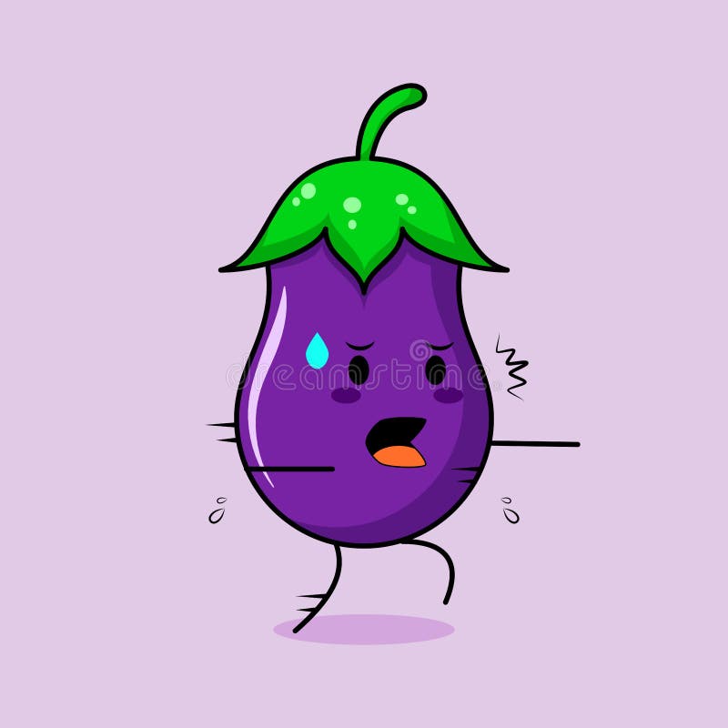 Cute Eggplant Character with Afraid Expression and Run Stock Vector ...