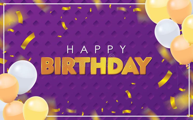 Purple Happy Birthday with Gold Confetti and Balloons Vector ...
