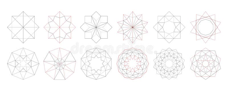 Set of Geometric Outlines Design Vector Templates in Stars, Flowers ...