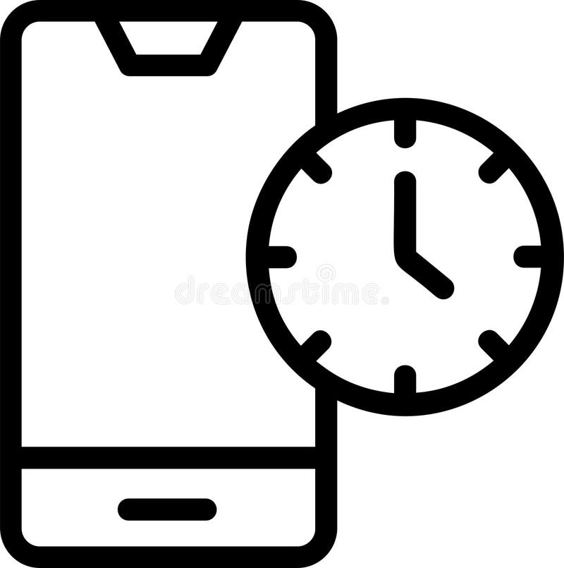 Mobile Time Icon with Outline Style Stock Vector - Illustration of ...