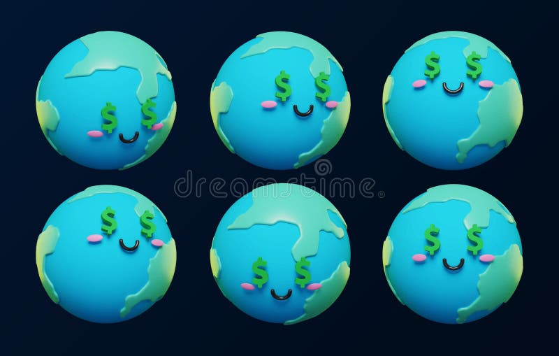 Cute and Adorable 3d Earth with Dollar Symbols Emoji Character ...