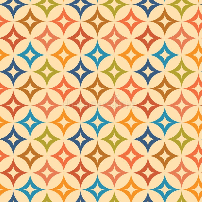 Mid Century Modern Geometric Stars Seamless Pattern on Blue and Yellow ...