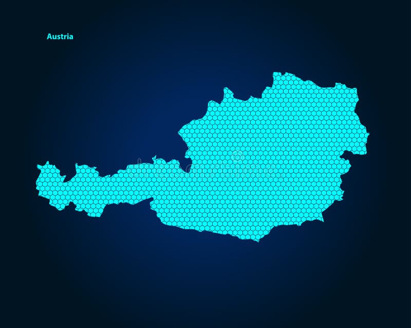 Honey Comb or Hexagon Textured Map of Austria Country Isolated on Dark ...