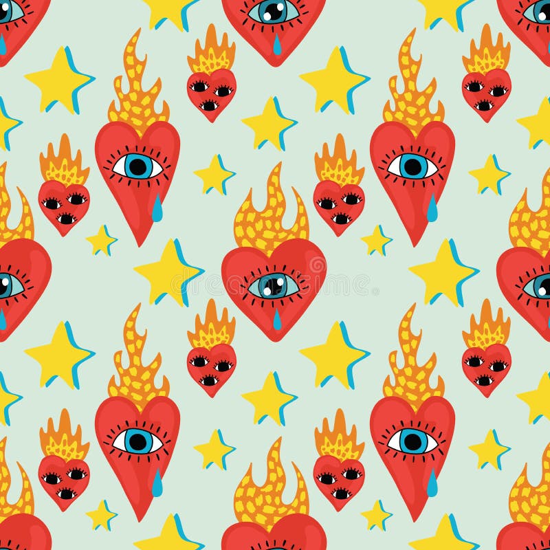 Sacred Heart Seamless Pattern Design Stock Vector - Illustration of ...