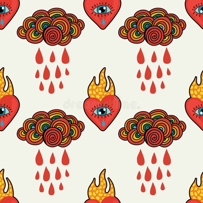 Sacred Heart Seamless Pattern Design Stock Vector - Illustration of ...