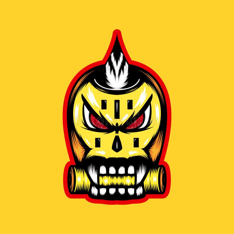 Yellow Devil Illustration with Horn, Red Eyes and Fangs. Handrawn ...