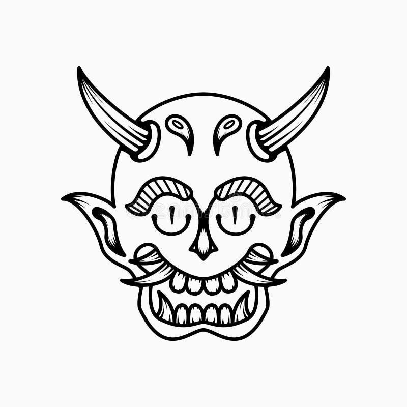 Scary Demonic Head Illustration with Line Art Style Stock Vector ...