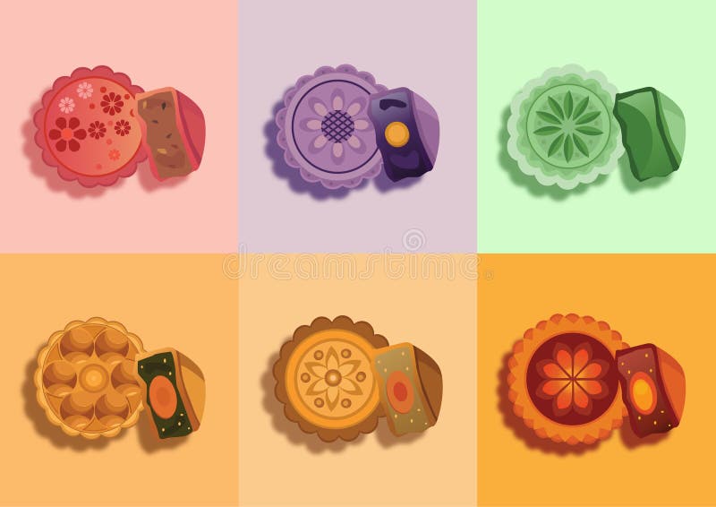 Six different mooncakes stock vector. Illustration of seed - 254209195