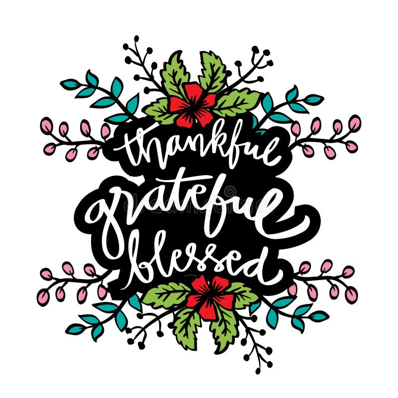 Blessed Hand Lettering with Floral Decoration. Stock Illustration ...