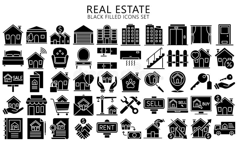 Simple Real Estate Gradient Outline Icon Set Stock Vector ...