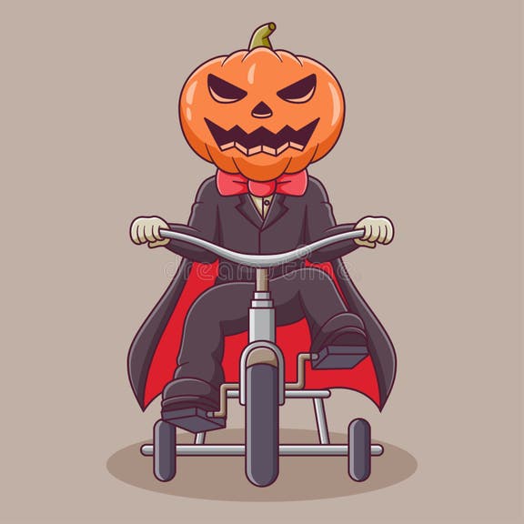 Cartoon Kid Wearing Pumpkin Costume Riding a Bicycle. Pumpkin Mascot ...