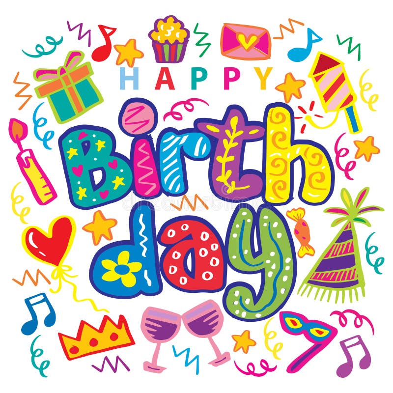 Happy Birthday Colorful Text. Hand Lettering Decorative Stock Vector ...