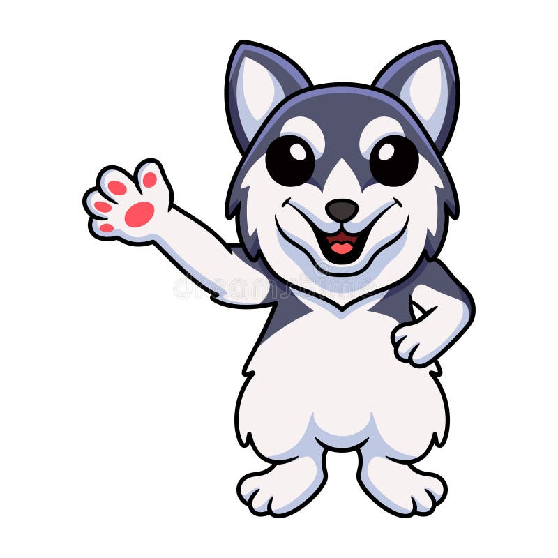 Cute Siberian Husky Dog Cartoon Waving Hand Stock Vector - Illustration ...