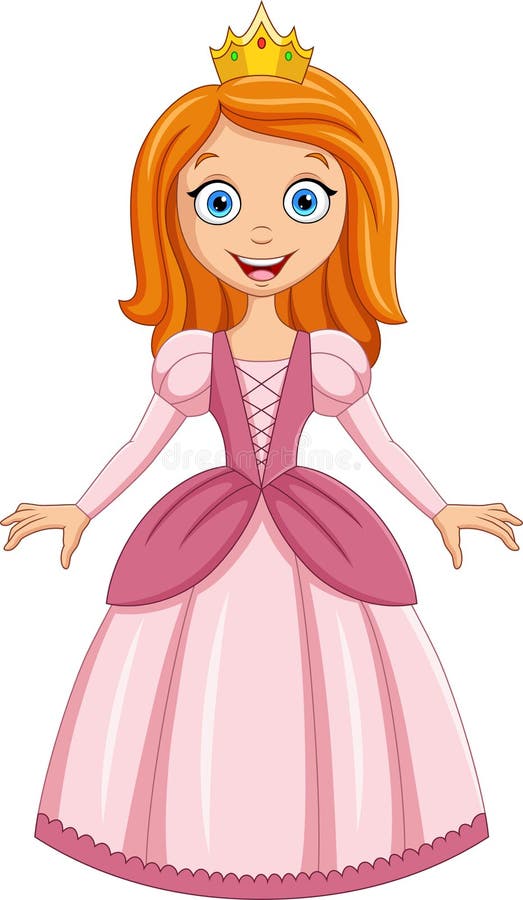 Cartoon Happy Princess in Pink Dress Stock Vector - Illustration of ...