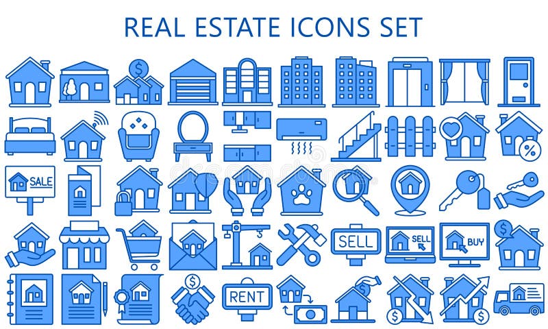 Real Estate Blue Color Icons Set Stock Vector - Illustration of office ...