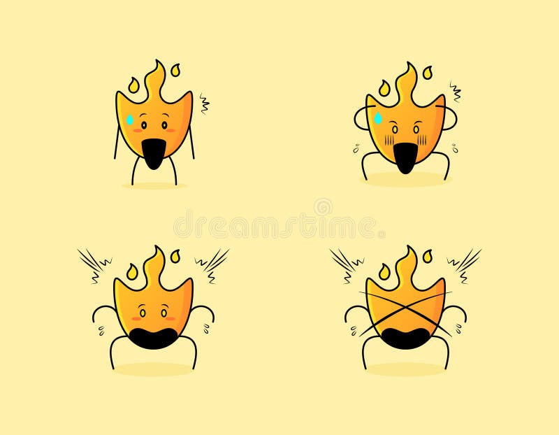 Collection of Cute Fire Cartoon Character with Shocked Expression Stock ...