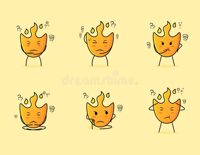 Collection of Cute Fire Cartoon Character with Thinking Expression ...