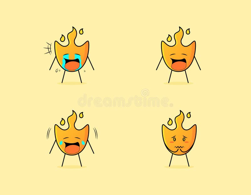 Collection of Cute Fire Cartoon Character with Crying and Sad ...