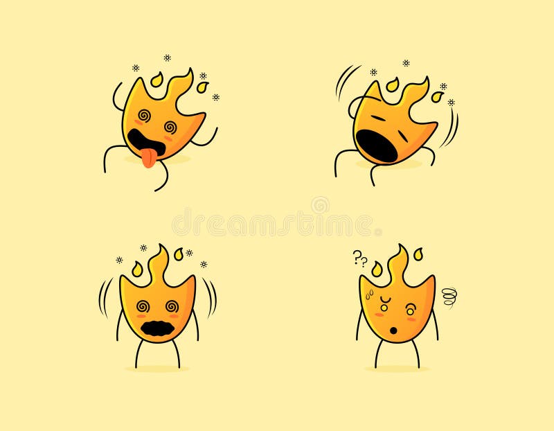 Collection of Cute Fire Cartoon Character with Dizzy Expression Stock ...
