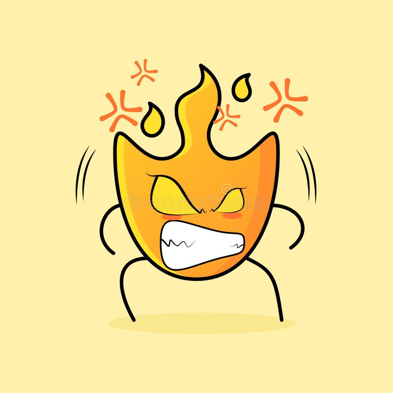 Cute Fire Cartoon with Angry Expression. Eyes Bulging and Teeth ...