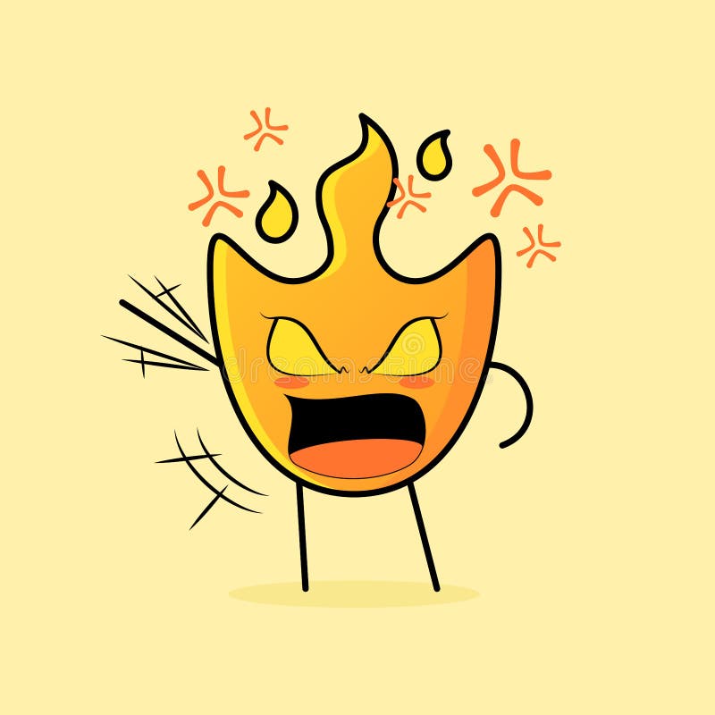Cute Fire Cartoon with Very Angry Expression.mouth Open, Hand Shaking ...