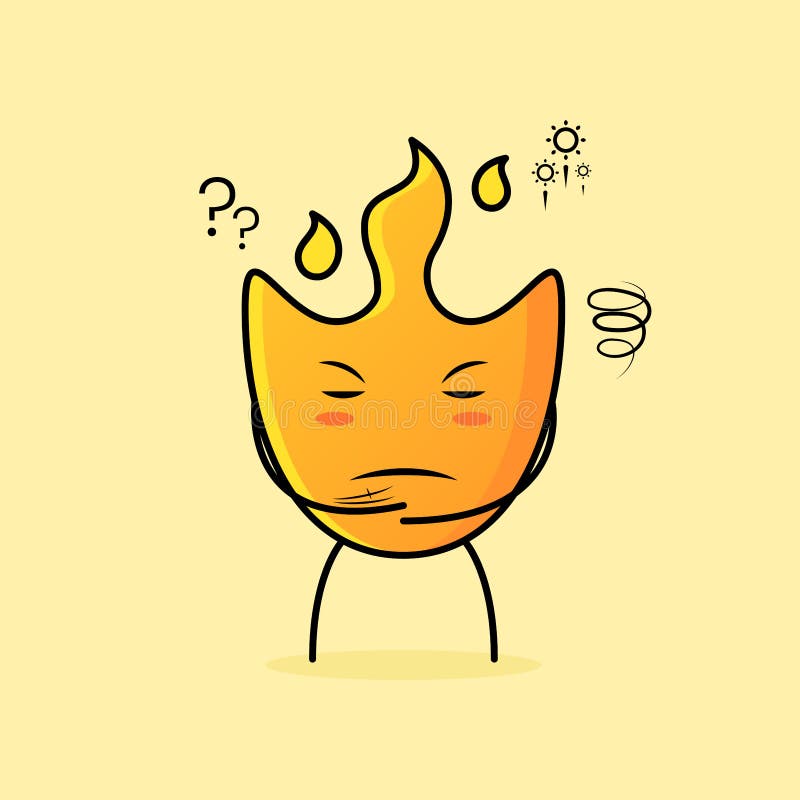 Cute Fire Cartoon with Thinking Expression and Eyes Closed Stock Vector ...