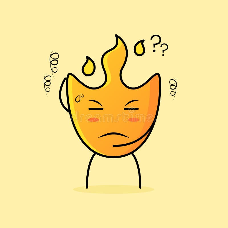 Cute Fire Cartoon with Thinking Expression. Eyes Closed and Hands Above ...