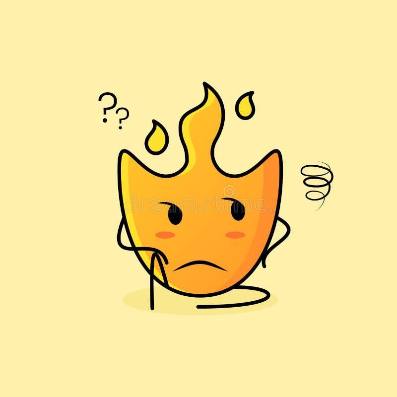 Cute Fire Cartoon with Thinking Expression and Sit Down Stock Vector ...