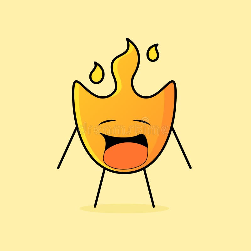Cute Fire Cartoon with Happy Expression. Close Eyes, Mouth Open and ...
