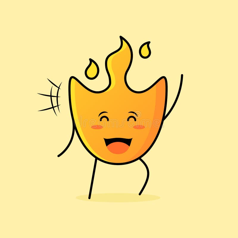 Cute Fire Cartoon with Smile and Happy Expression. Close Eyes and One ...