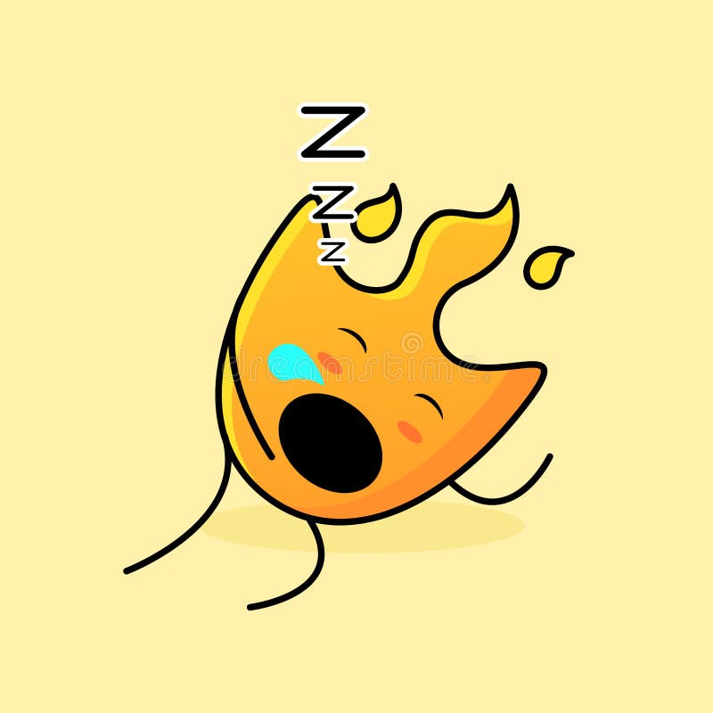 Cute Fire Cartoon with Sleep Expression. Orange and Yellow Stock Vector ...