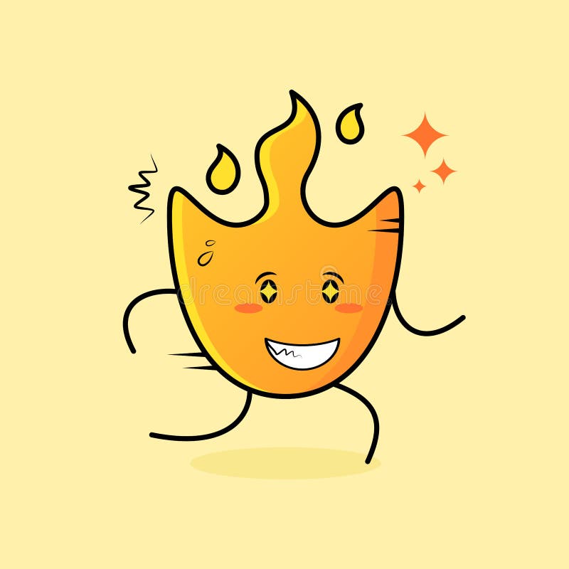 Cute Fire Cartoon with Happy Expression. Sparkling Eyes, Smile and Run ...