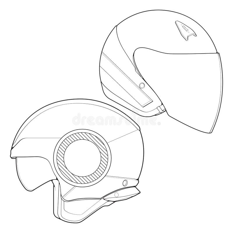 Set of Template Helmet Half Face, Line Art Helmet Vector Illustration ...