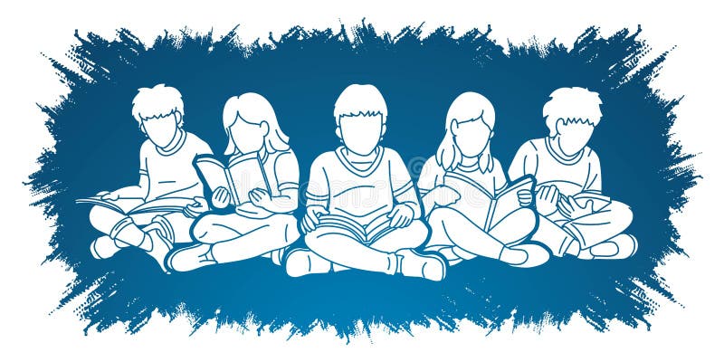 Group of Children Reading Books Cartoon Graphic Vector Stock Vector ...