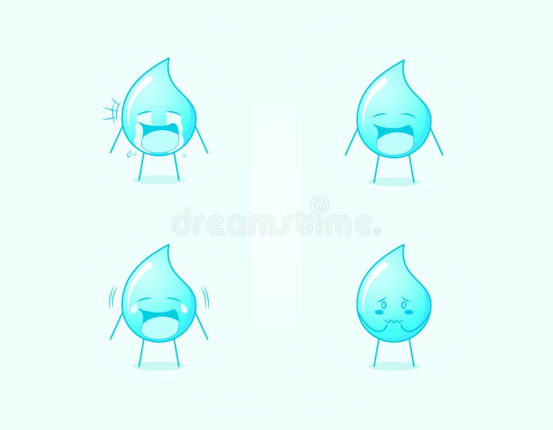 Collection of Cute Water Cartoon Character with Crying and Sad ...
