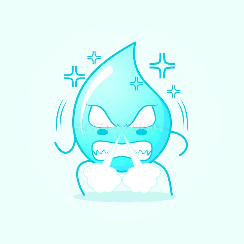 Cute Water Cartoon with Angry Expression. Nose Blowing Smoke, Eyes ...