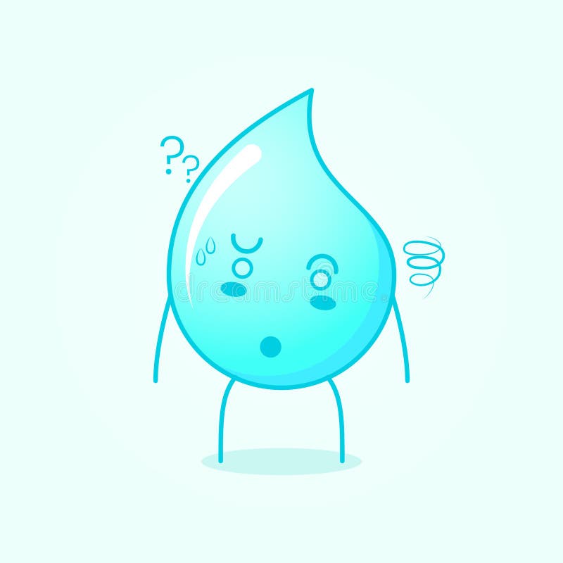 Cute Water Cartoon with Confused Expression. Water Blue and White Stock ...