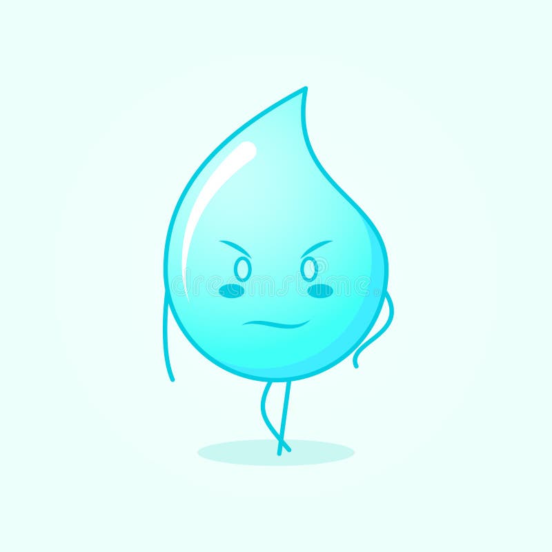 Cute Water Cartoon with Cool Expression. Blue and White. Water Blue and ...