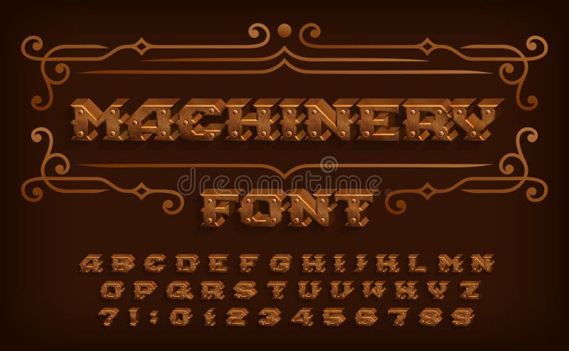 Machinery Alphabet Font. Steampunk Rivet 3d Letters and Numbers Stock ...