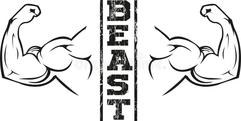 Back Biceps Muscular Body with Beast Grunge Text Bodybuilding ...