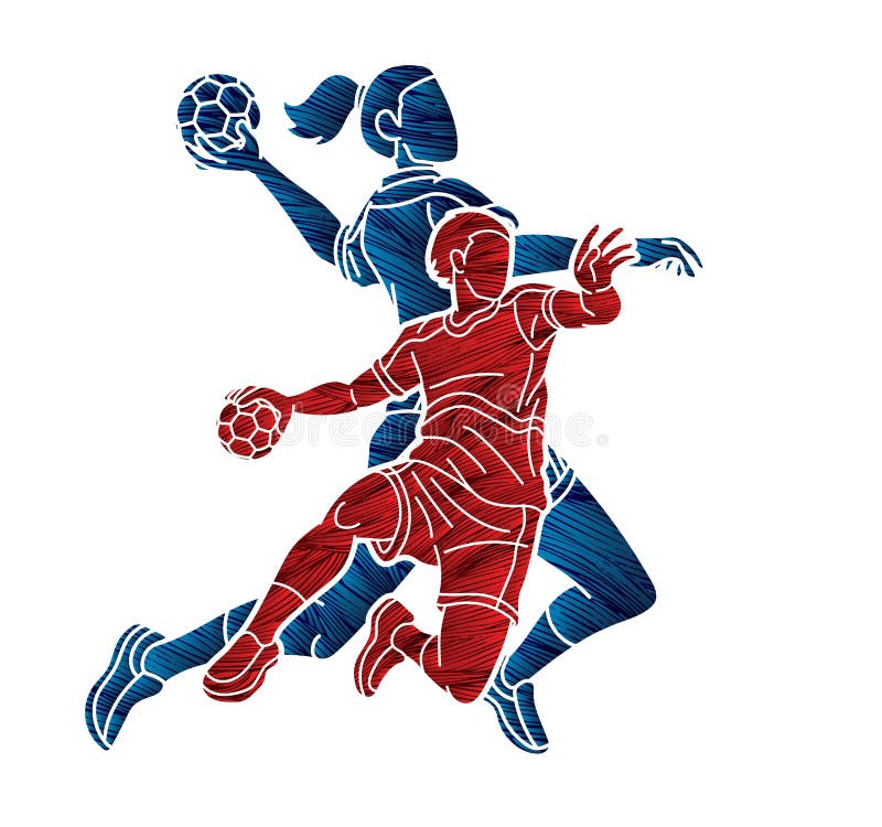 Group of Handball Players Team Male and Female Action Together Cartoon ...