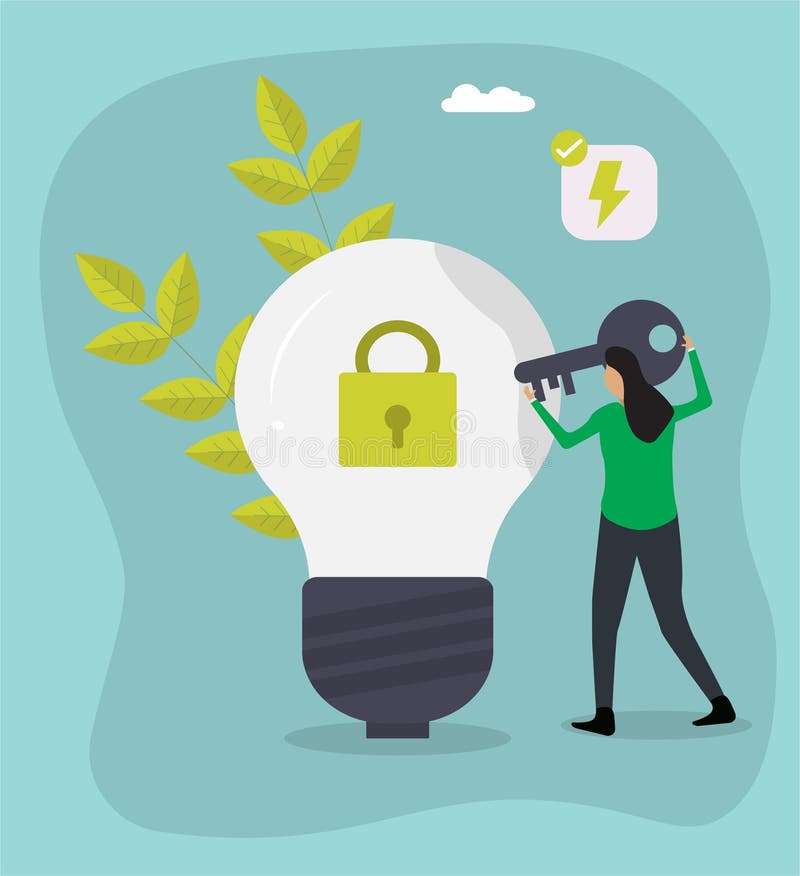 Business Girl Unlock Idea Make Green World Concept, Eco Green Idea ...