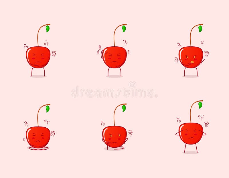 Collection of Cute Cherry Cartoon Character with Thinking Expression ...