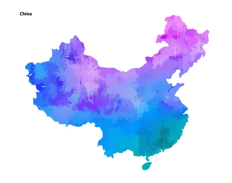 Colourful Watercolour Map Design of Country China Isolated on White ...